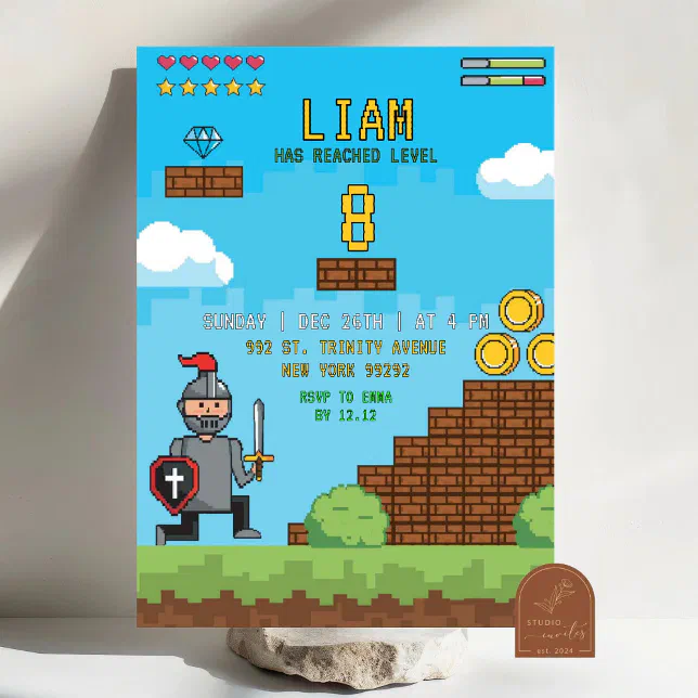 Arcade Video Game Level Up Birthday Invitation | Zazzle