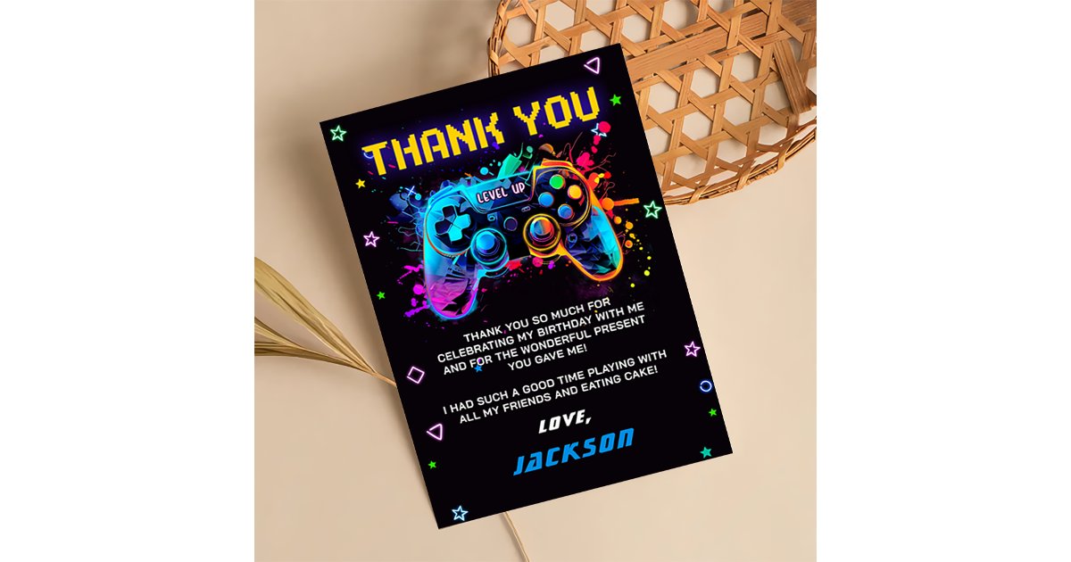 Arcade Video Game Level Up Birthday Thank You Card | Zazzle
