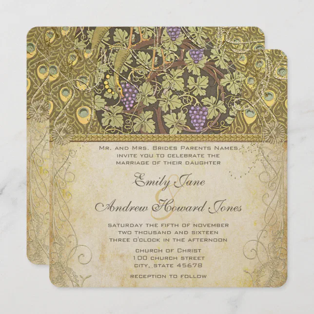 Arch Art Nouveau Peacock Birds Wedding Invitation | Zazzle