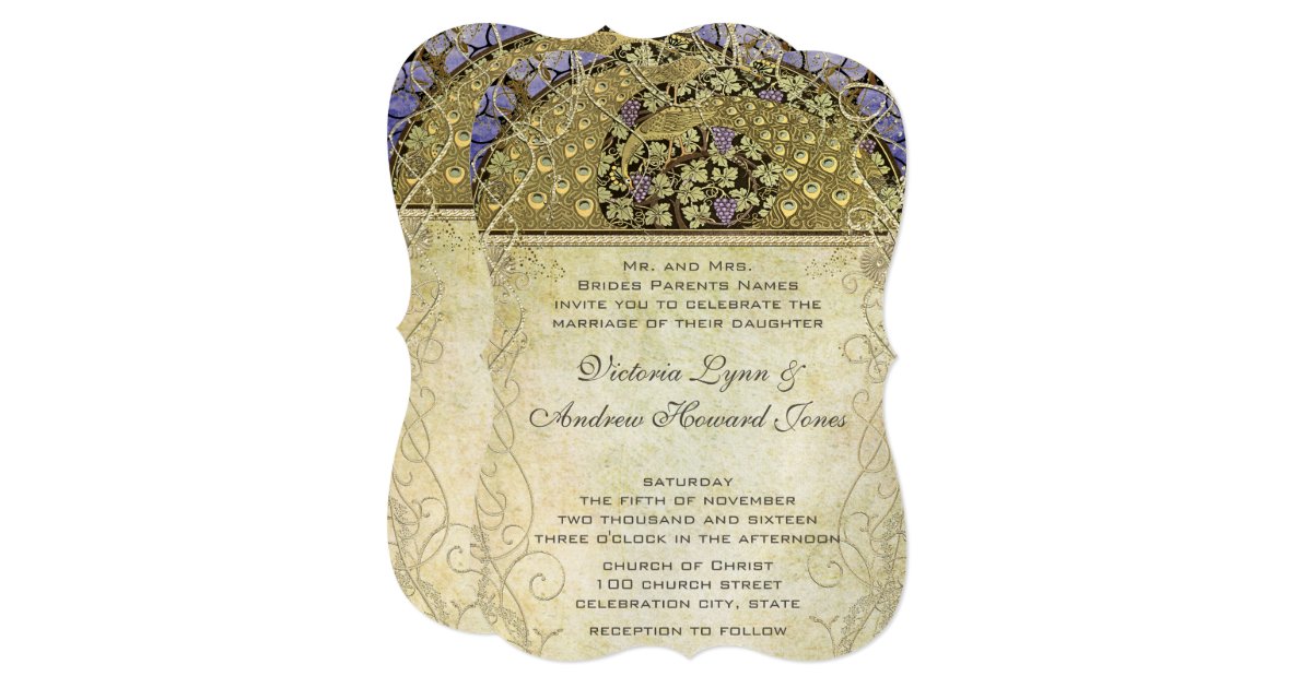 Arch Art Nouveau Peacock Birds Wedding Invitation | Zazzle.com
