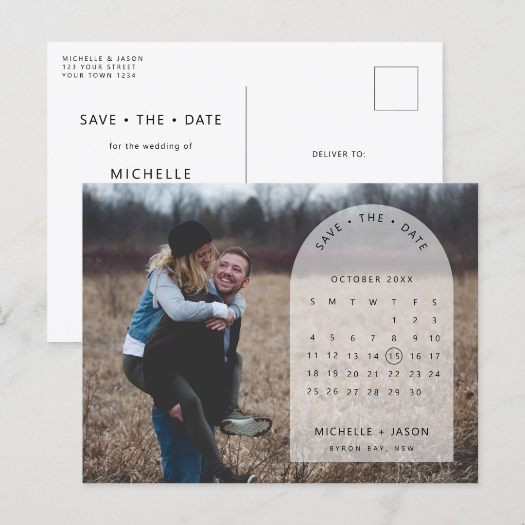 Arch calendar photo Save the Date Invitation Postcard | Zazzle