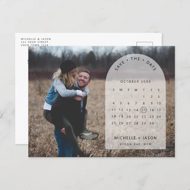 Arch calendar photo Save the Date Invitation Postcard | Zazzle