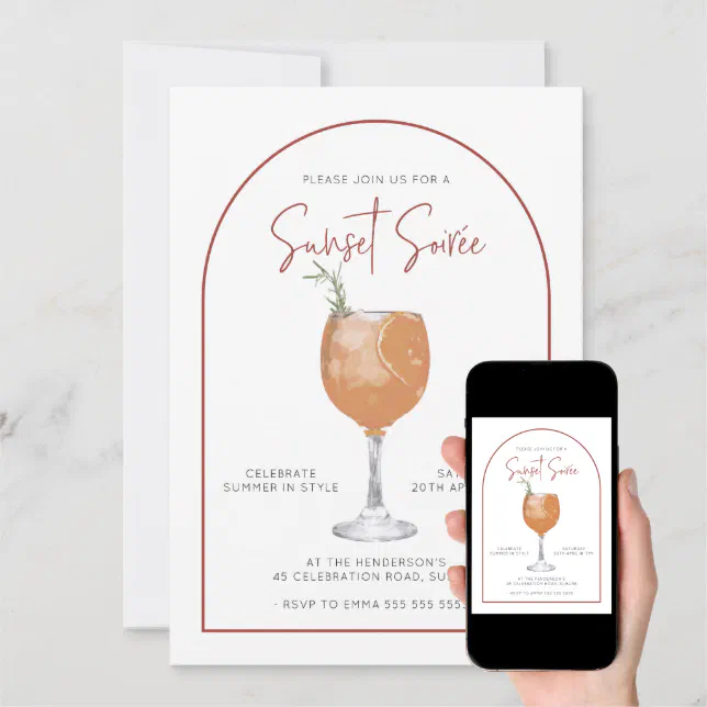 Arch Minimalist Cocktail Sunset Summer Soiree Invitation | Zazzle