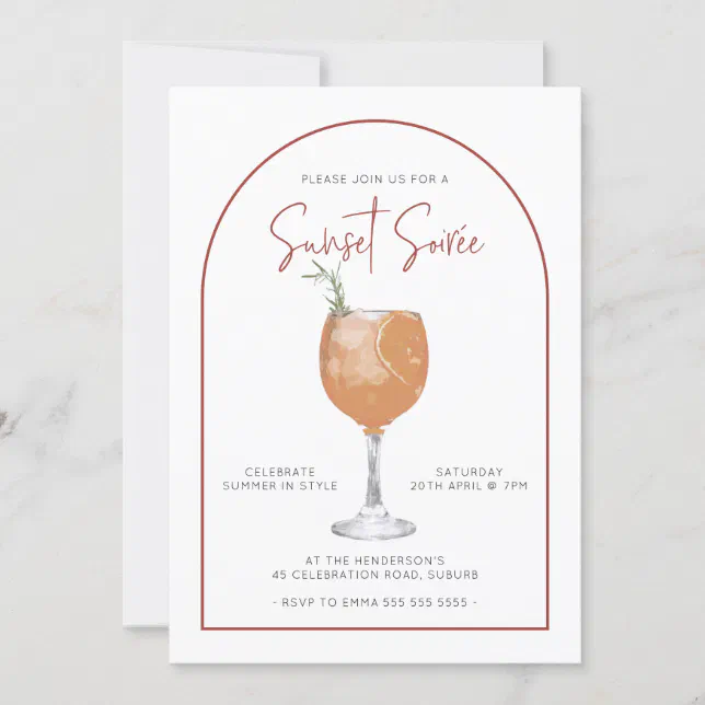 Arch Minimalist Cocktail Sunset Summer Soiree Invitation | Zazzle