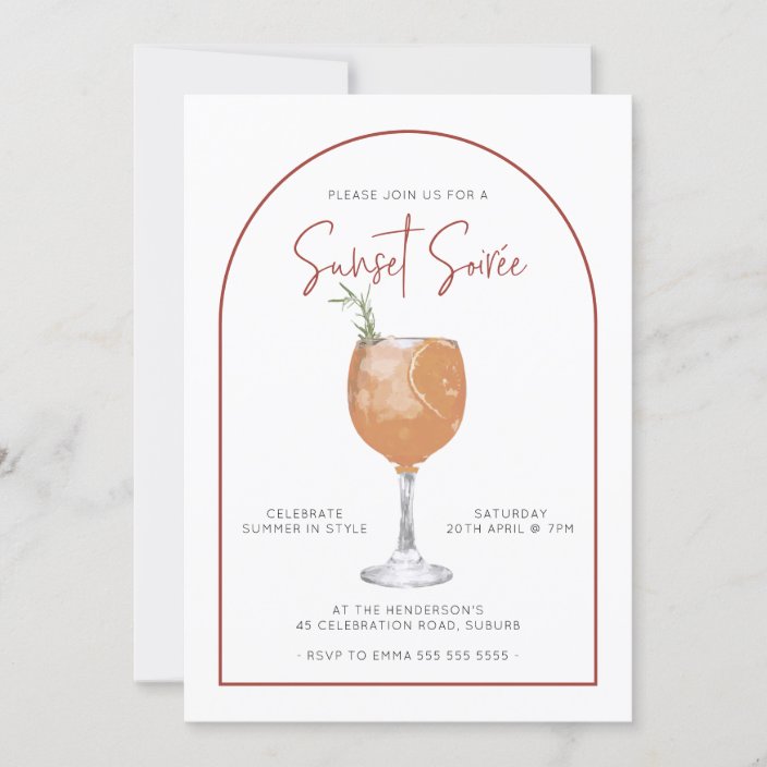 Arch Minimalist Cocktail Sunset Summer Soiree Invitation | Zazzle.com