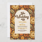 Arch Modern Retro 70s Floral Wedding Invitation | Zazzle