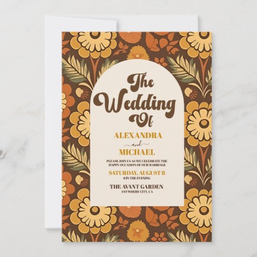 Arch Modern Retro 70s Floral Wedding Invitation | Zazzle