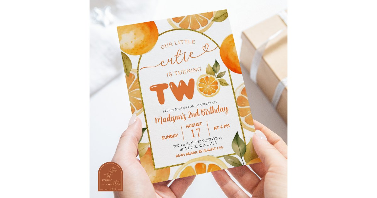 Arch Oranges Little Cutie Turning Two 2nd Birthday Invitation | Zazzle