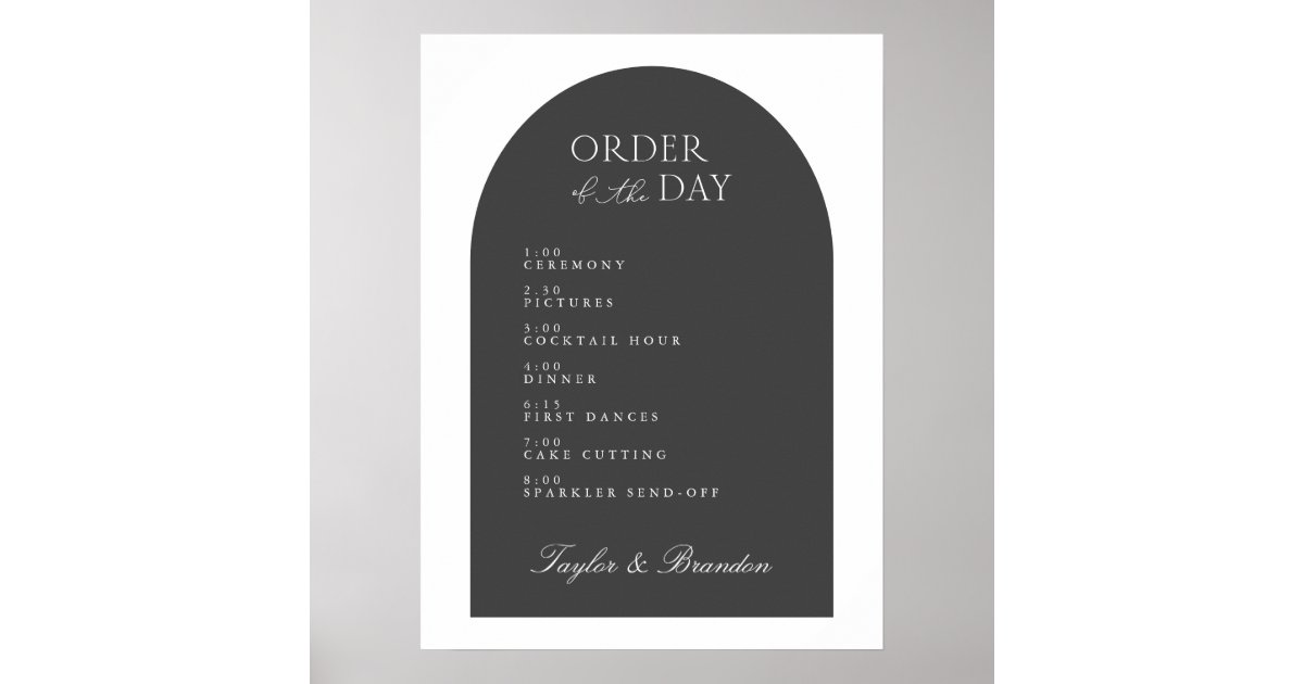 Arch Order of Day Wedding Event Time Welcome Sign | Zazzle