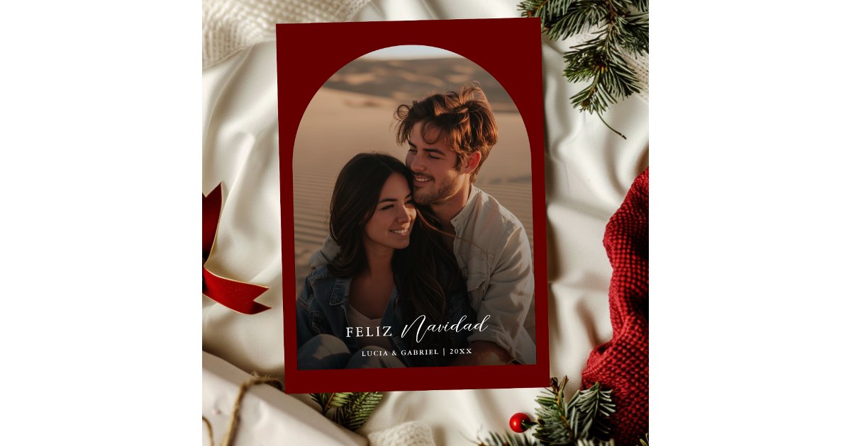 Arch Photo Feliz Navidad Christmas Spanish Red Holiday Card | Zazzle