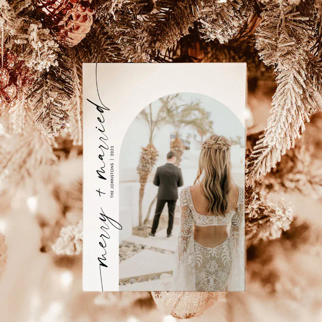 Arch Photo Merry & Married Holiday Christmas Card | Zazzle
