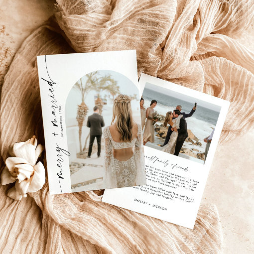 Arch Photo Merry & Married Holiday Christmas Card | Zazzle