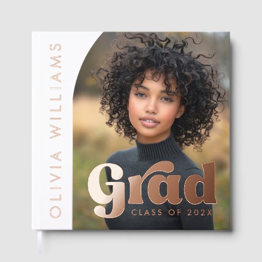 Arch photo white retro grad graduation foil guest book | Zazzle