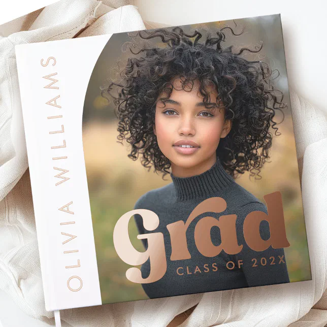 Arch photo white retro grad graduation foil guest book | Zazzle