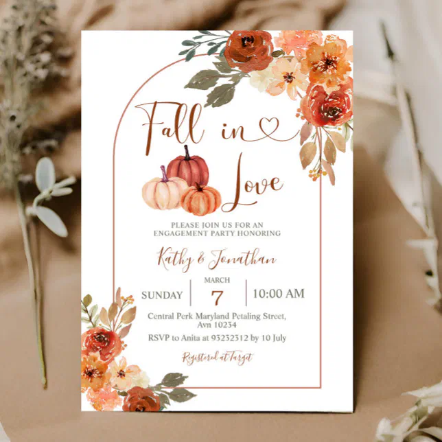 Arch Pumpkin Fall Floral Engagement Party Invitation | Zazzle