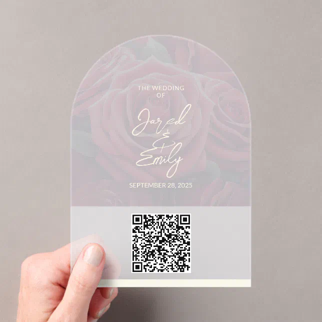 Arch Rose Style Acrylic Wedding QR Code Invitation | Zazzle