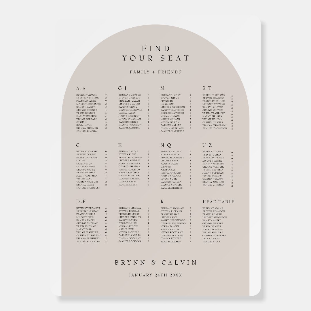 Arch Seating Chart Wedding Reception Table Sign | Zazzle