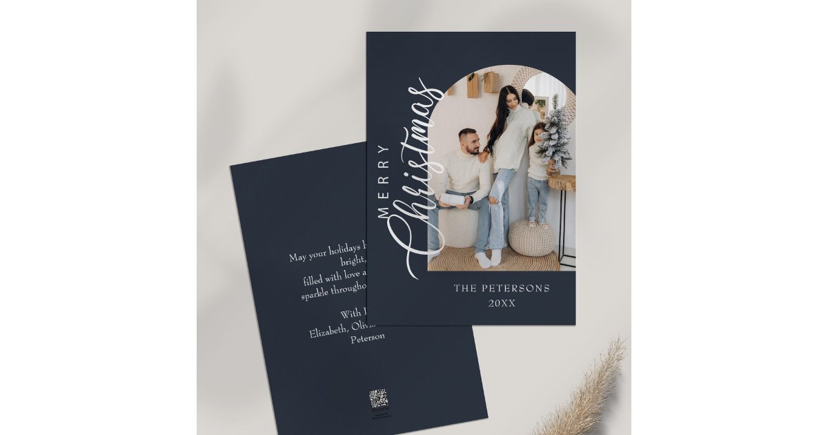 Arch Shape Midnight Blue Photo Christmas Greeting Holiday Card | Zazzle