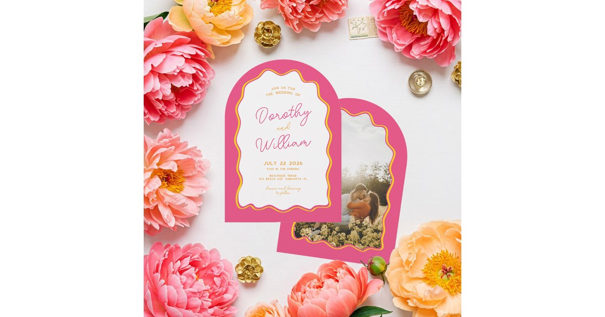 Arch Squiggly Bright and Colorful Wedding Invitation | Zazzle