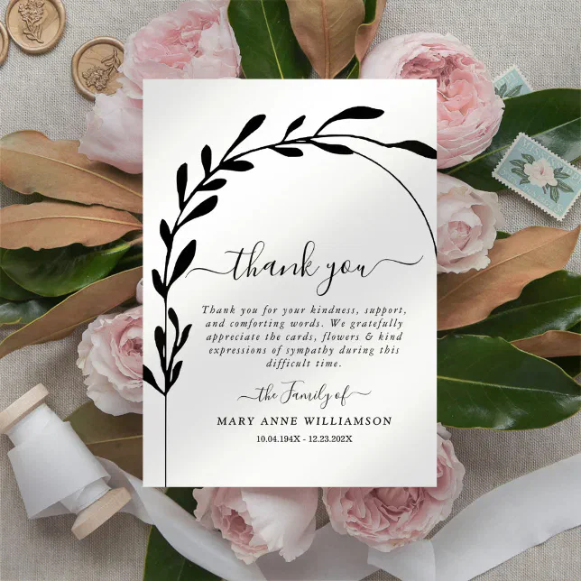 Arch Text Script Funeral Thank You Card | Zazzle
