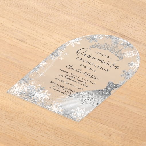 Arch Winter Snowflake Clear Fosted Quinceanera Acrylic Invitations | Zazzle