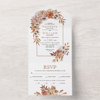 Arch with autumn flowers and leaves fall wedding all in one invitation ...