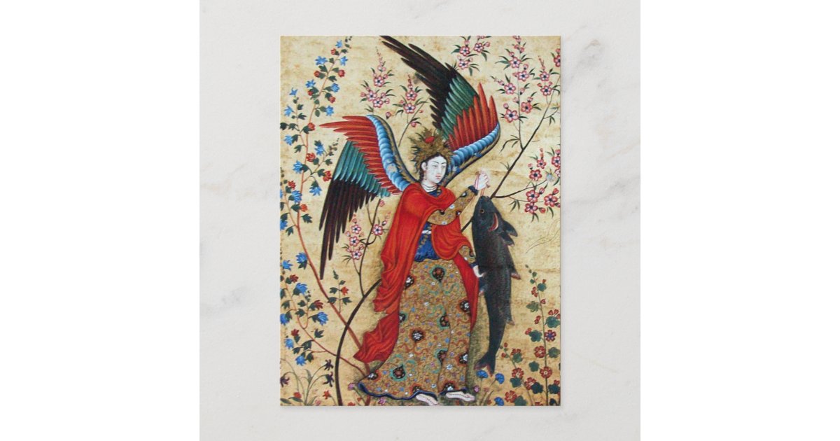 ARCHANGEL RAPHAEL AND FISH PARCHMENT POSTCARD | Zazzle