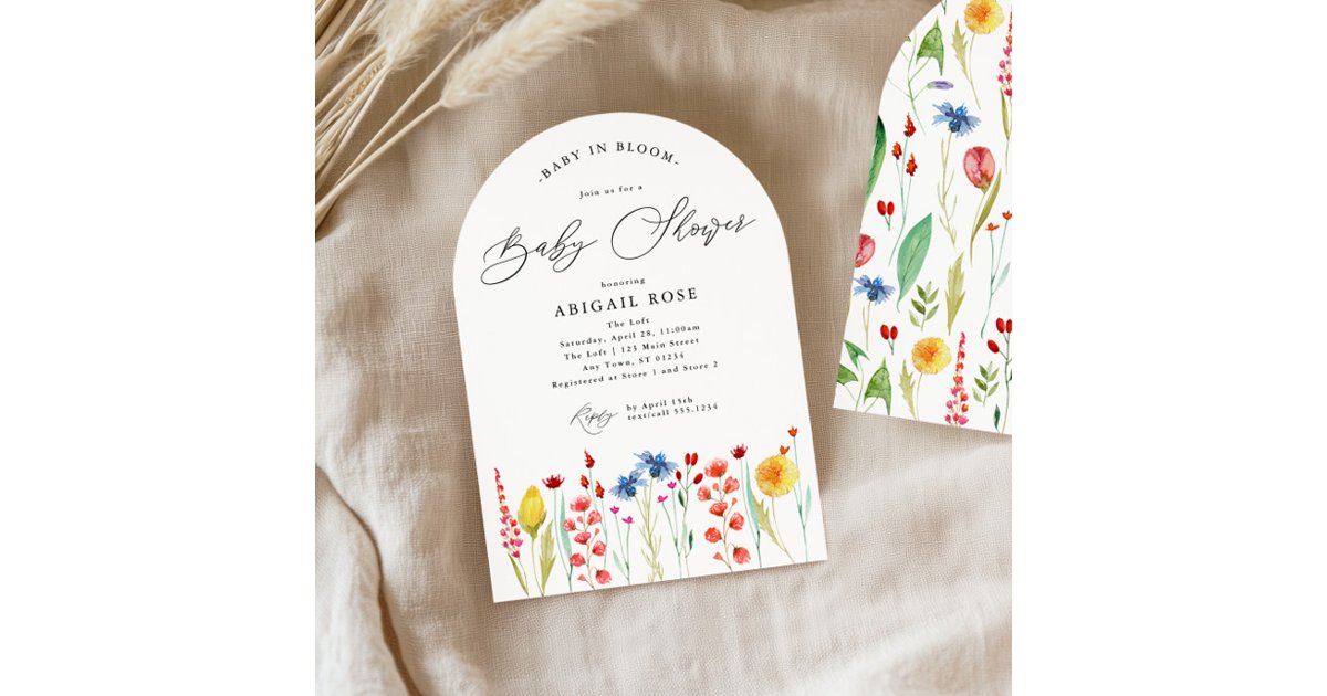 Arched Baby in Bloom Baby Shower Wildflower Meadow Invitation | Zazzle