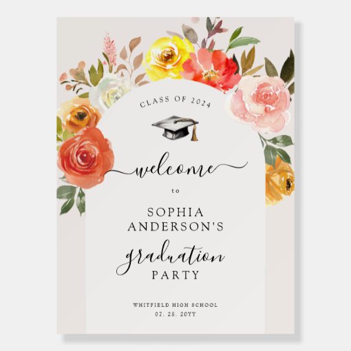 Arched Floral Bloom Graduation Party Welcome Sign | Zazzle