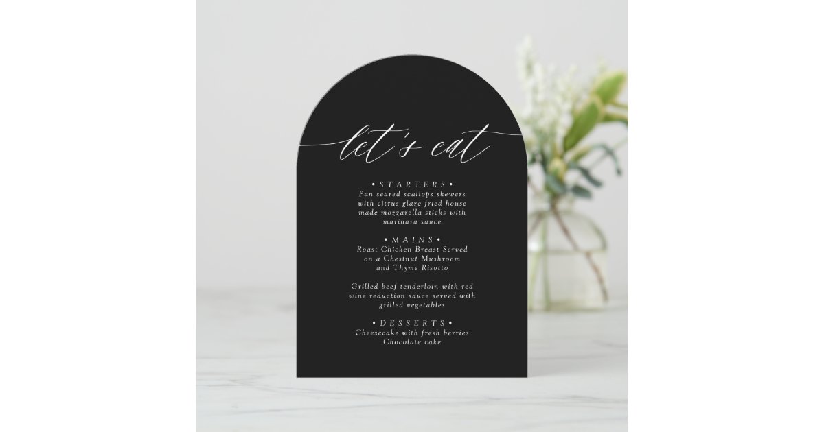 Arched Modern Black & White Let's Eat Menu Card | Zazzle
