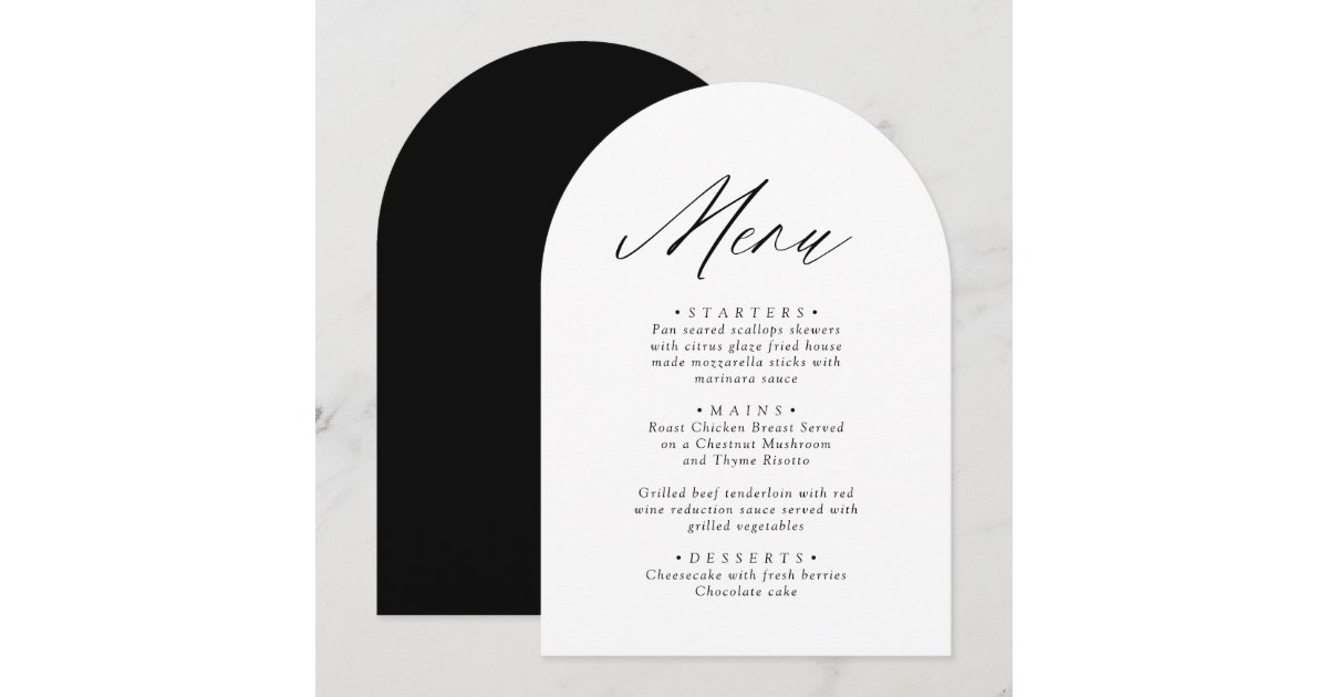 Arched Modern Black & White Minimalist Menu Card | Zazzle