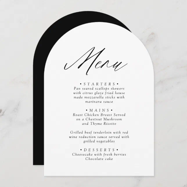 Arched Modern Black & White Minimalist Menu Card | Zazzle