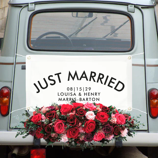 Arched Modern Just Married Car Banner | Zazzle
