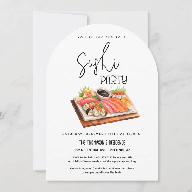 Arched Sushi Party Any Occasion Sushi Night Party Invitation | Zazzle
