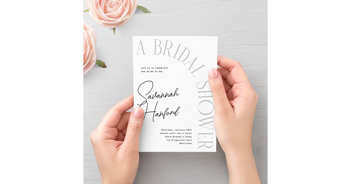 Arched Text Modern Simple Bridal Shower Invitation | Zazzle