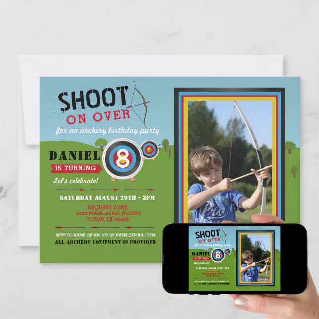 Archery Birthday Bow and Arrows Target Photo Shot Invitation | Zazzle