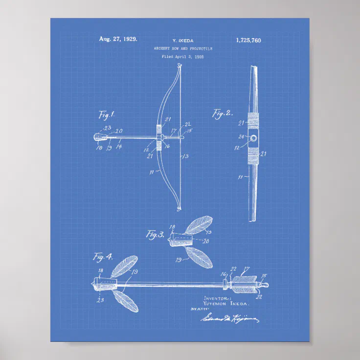 Archery Bow 1929 Patent Art Blueprint Poster | Zazzle