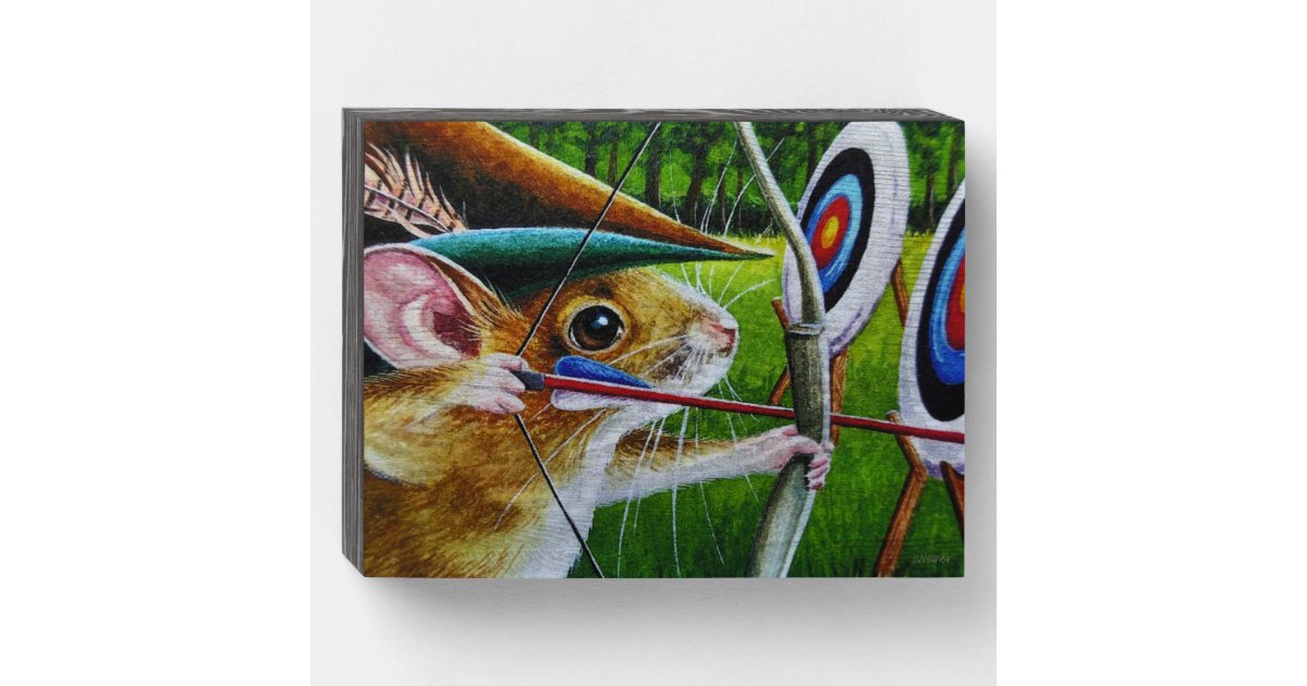 Archery Camp Mouse Bow & Arrow Watercolor Art Wooden Box Sign | Zazzle