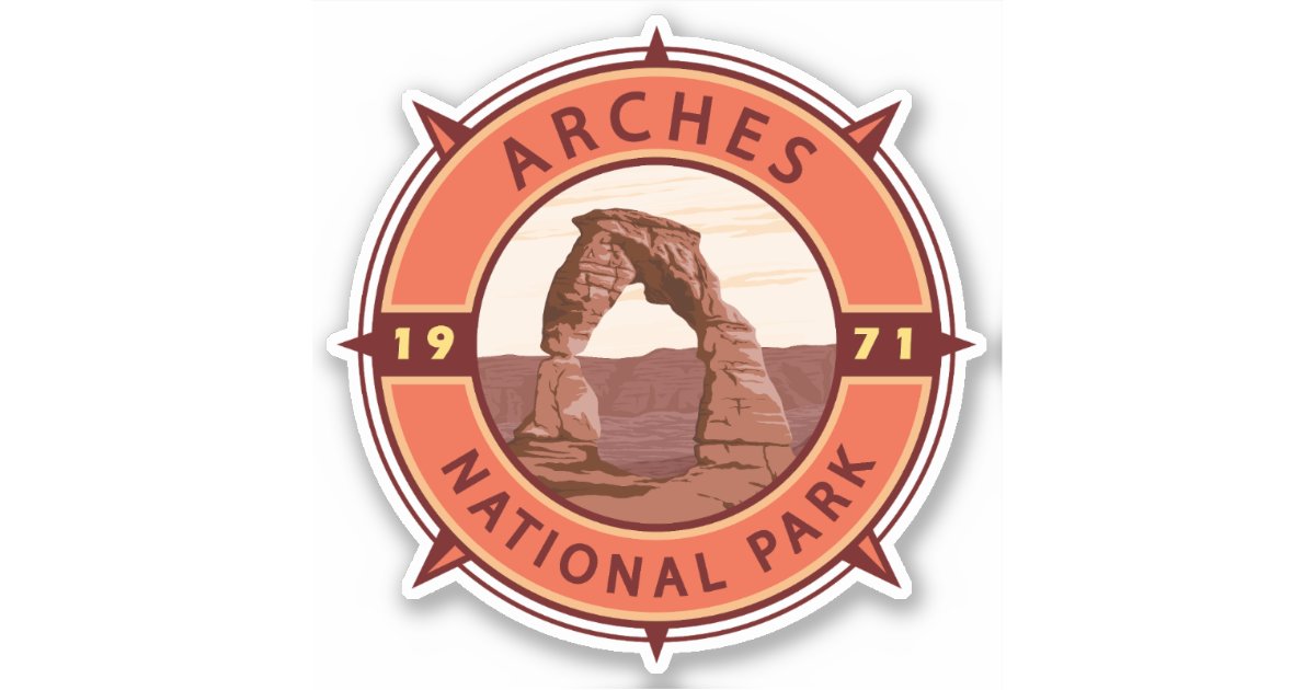 Arches National Park Retro Compass Emblem Sticker | Zazzle