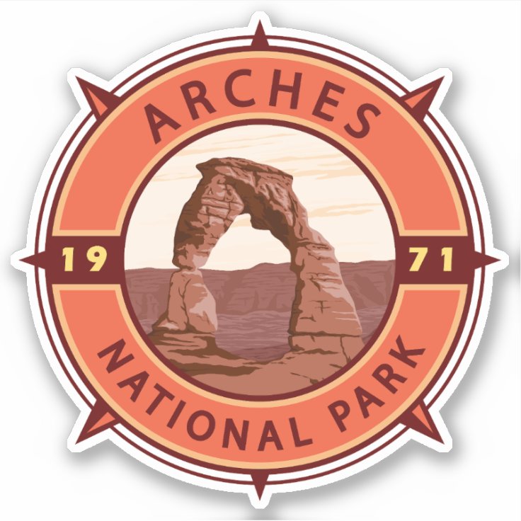 Arches National Park Retro Compass Emblem Sticker | Zazzle