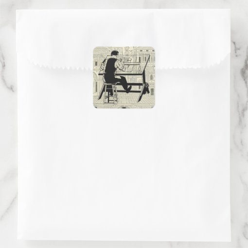 Architect engineer drafting table art illustration square sticker | Zazzle