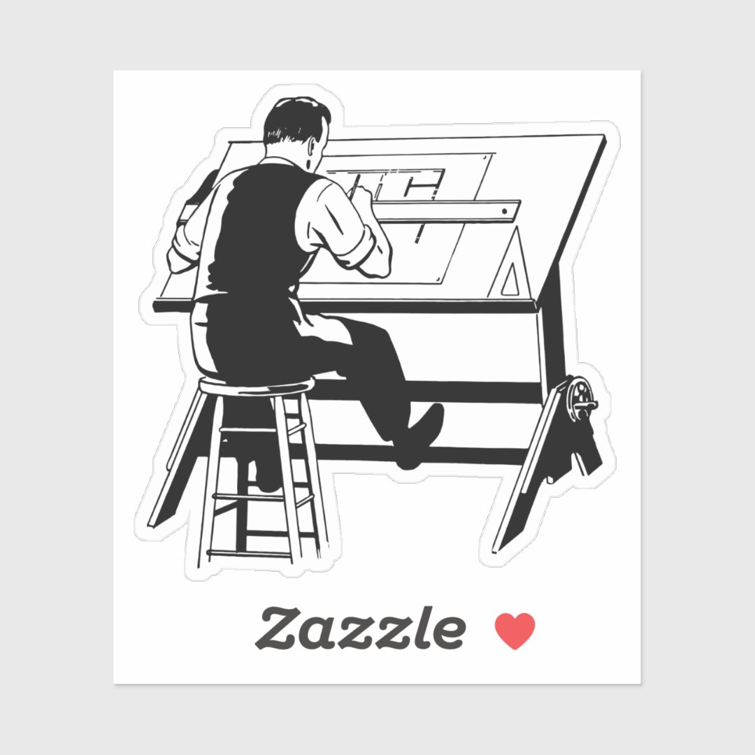 Architect engineer drafting table art illustration sticker | Zazzle