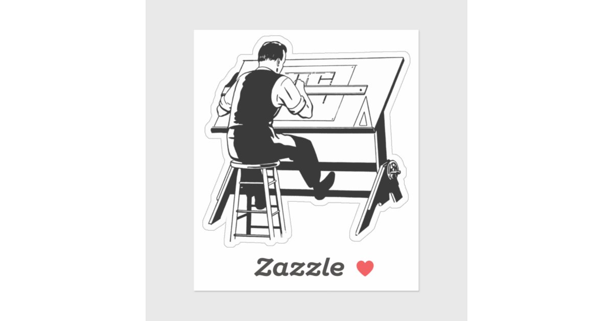 Architect engineer drafting table art illustration sticker | Zazzle