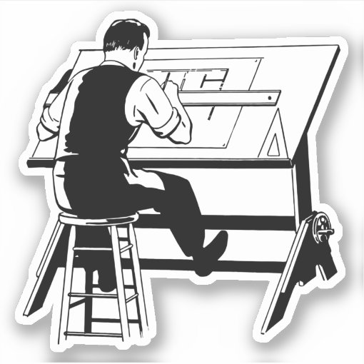 Architect engineer drafting table art illustration sticker | Zazzle