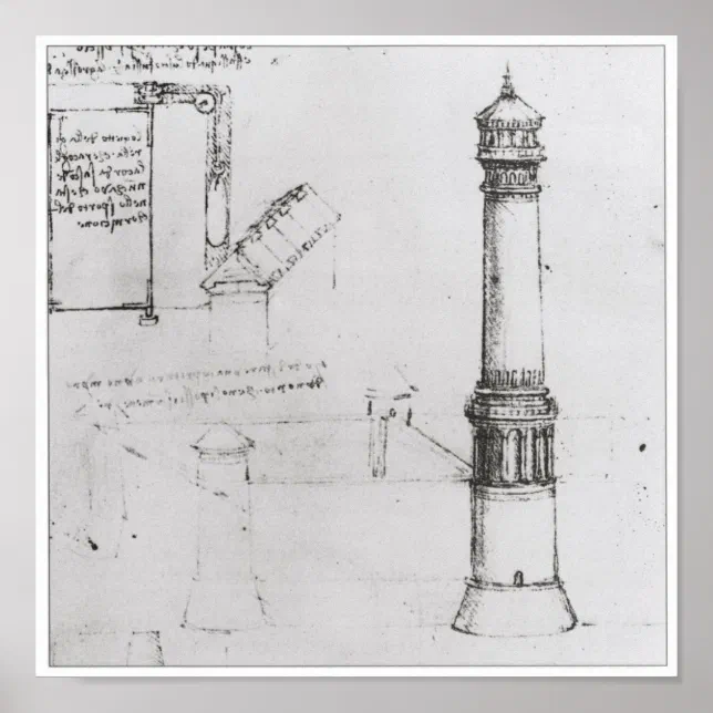 Architectural Drawing, Tower, Leonardo da Vinci Poster | Zazzle
