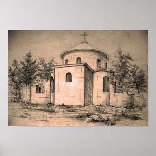 Architecture ancient orthodox church Drawing art Poster | Zazzle.com
