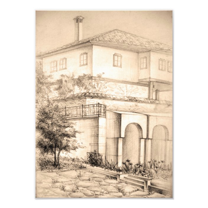 Architecture Traditional house Drawing sketch art Photo Print | Zazzle.com