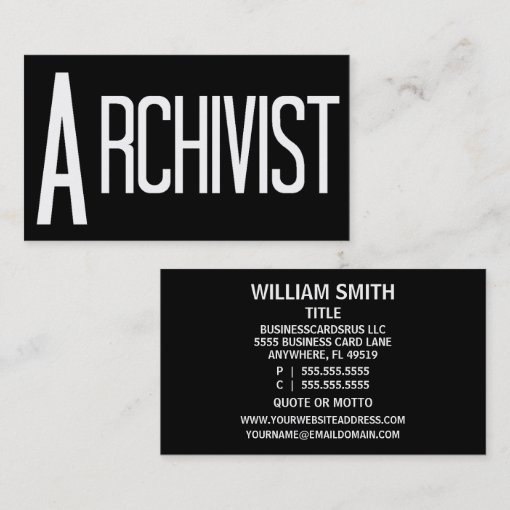 Archivist Black Simple Business Card | Zazzle