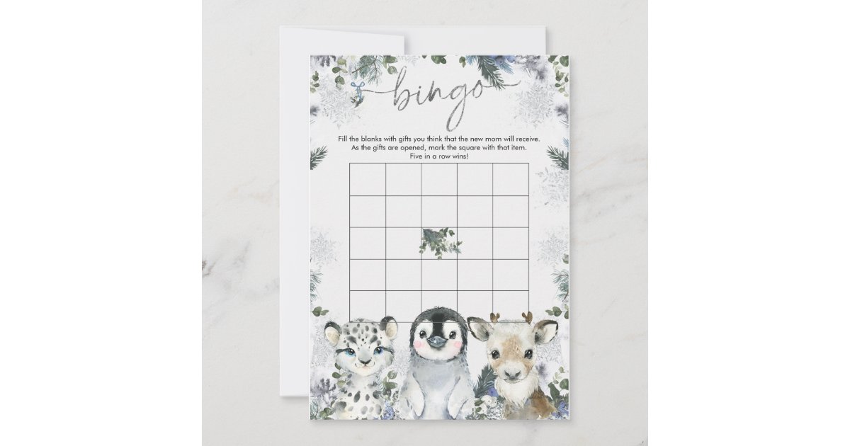 Arctic Animal Winter Wonderland Baby Bingo Game Invitation | Zazzle