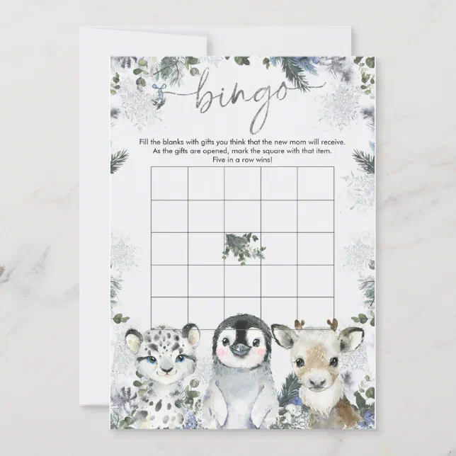 Arctic Animal Winter Wonderland Baby Bingo Game Invitation | Zazzle
